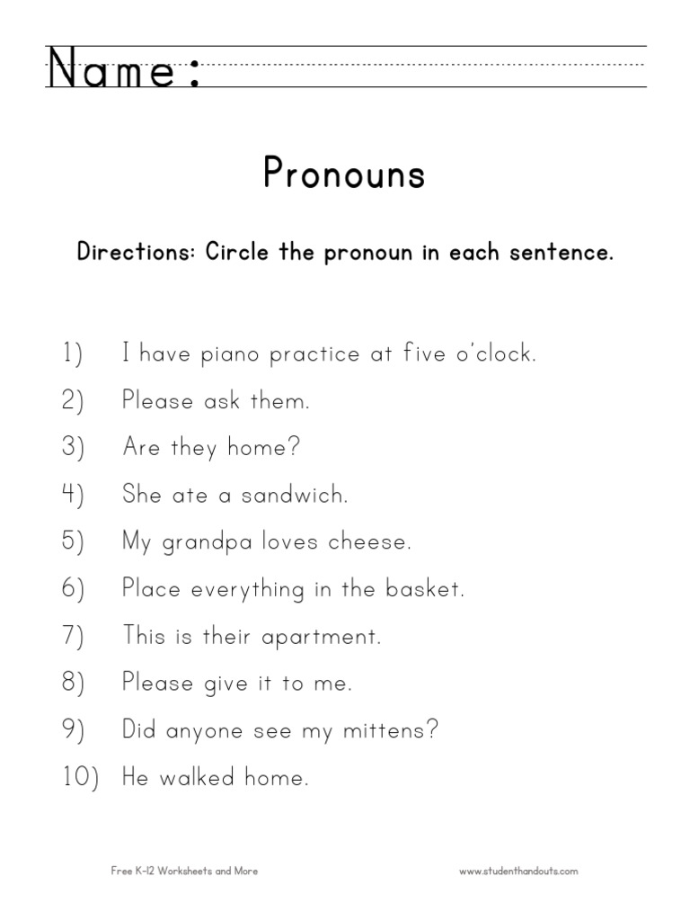 Circle Pronouns Worksheet | PDF