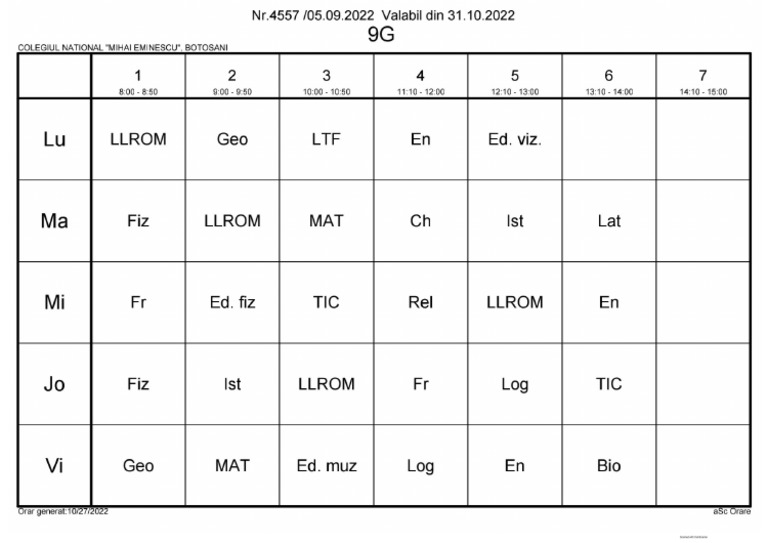 Orar I. Clase Modul 2 v2 (3) - 14 | PDF