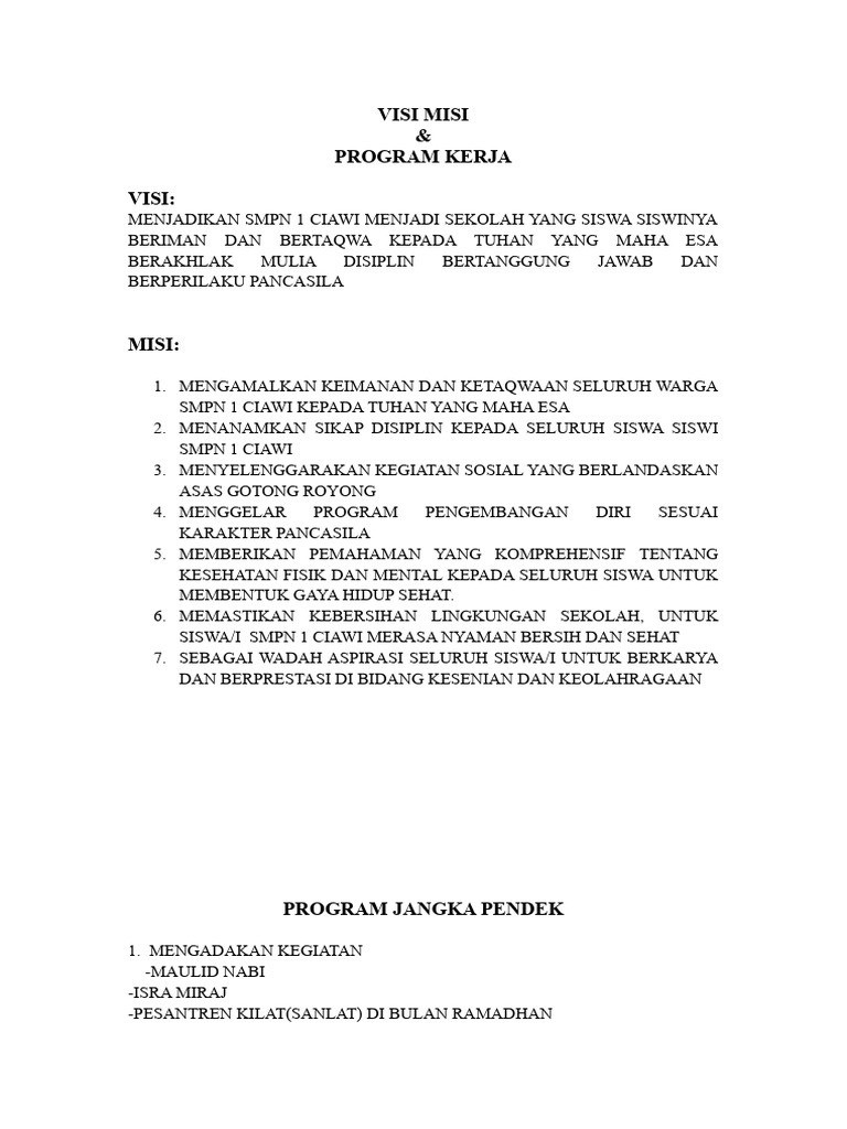 Visi Misi & Program Kerja | PDF | Pengembangan Diri