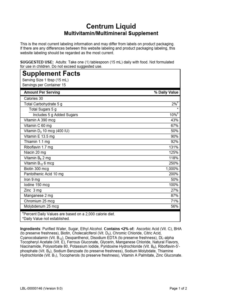 Centrum Liquid Multivitamin Facts | PDF | Vitamin | Dietary Supplements