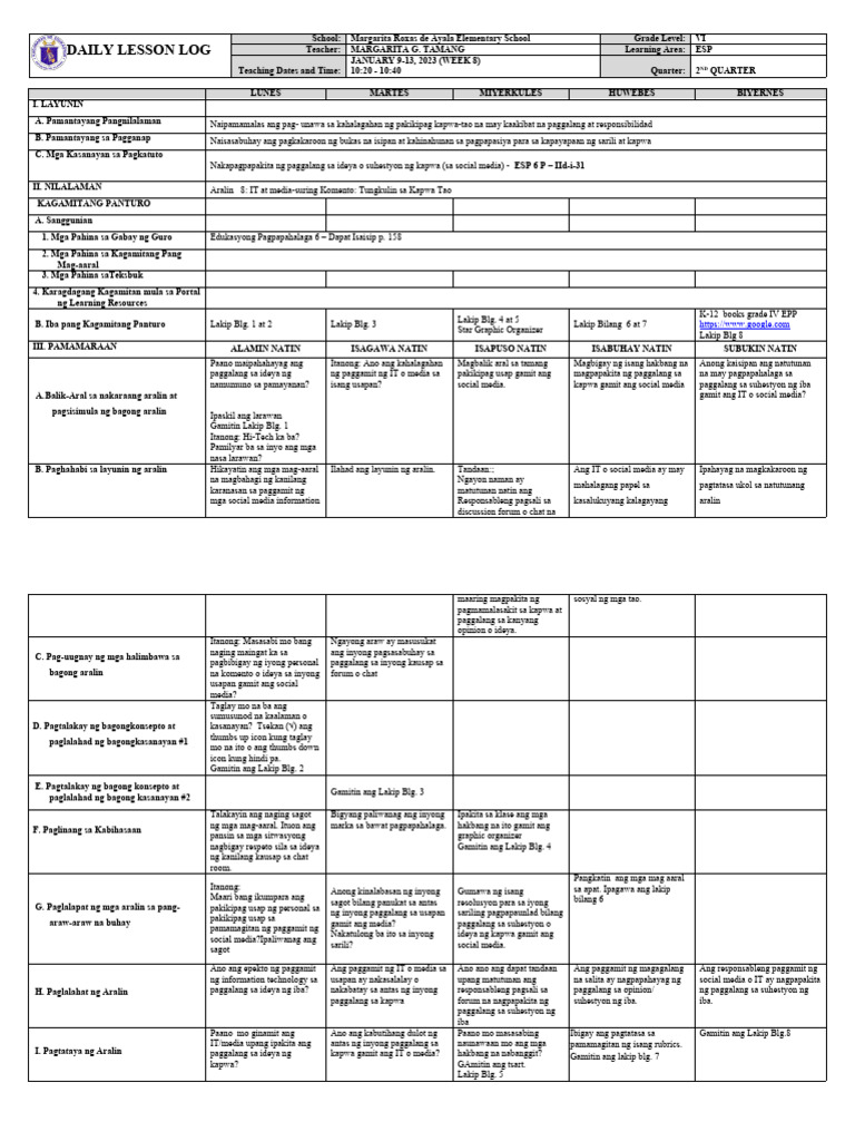 DLL - Esp 6 - Q2 - W8 | PDF