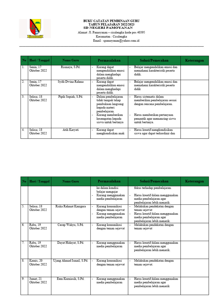 Buku Catatan Pembinaan Guru | PDF