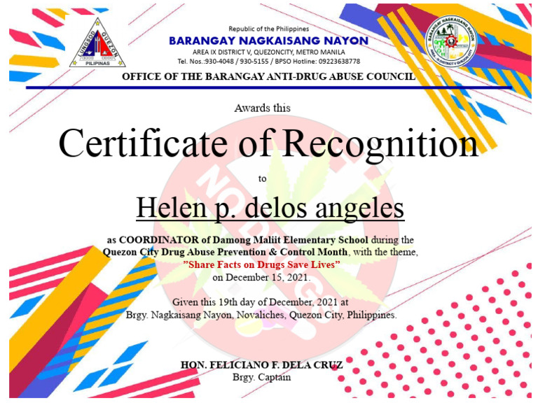 Anti-Drug Certificate for Students | PDF | Social Science | Self ...