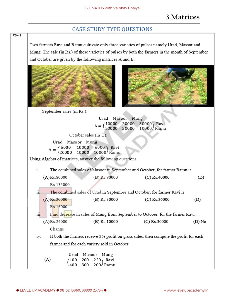 12XM CSMCQ - Matrices CBSE | PDF | Functions And Mappings ...