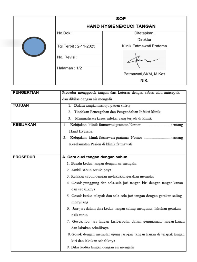 Ep 4 Terdapat Sop Hand Hygiene Klinik Fatmawati | PDF