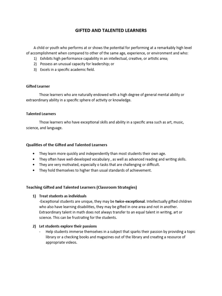 Strategies for Gifted Learners | PDF | Intellectual Giftedness | Gifted ...