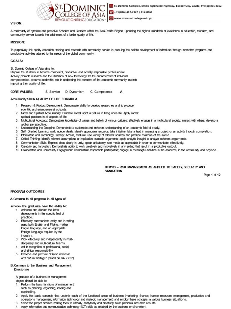 HTM 103 Risk Management As Applied To Safety Security and Sanitationdoc ...