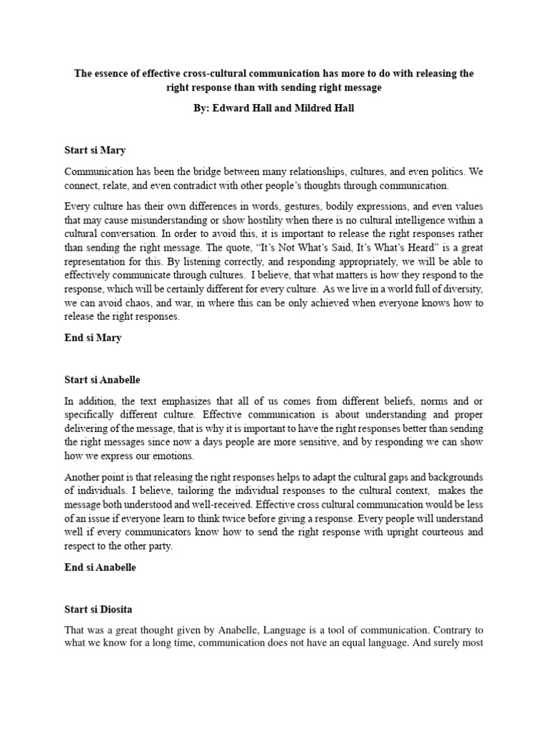 Speech Final | PDF | Communication | Cross Cultural Communication