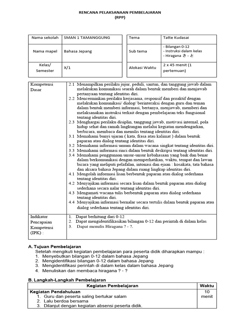 Contoh Rpp Bahasa Jepang Tatte Kudasai Pdf