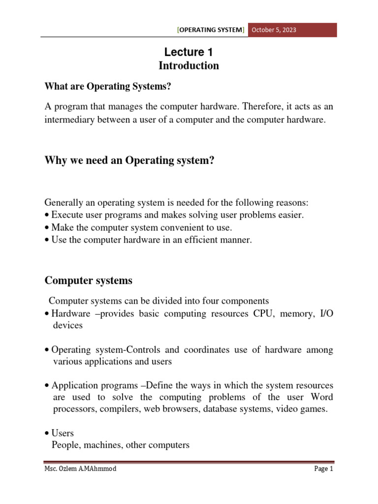 Lecture 1 Os | PDF