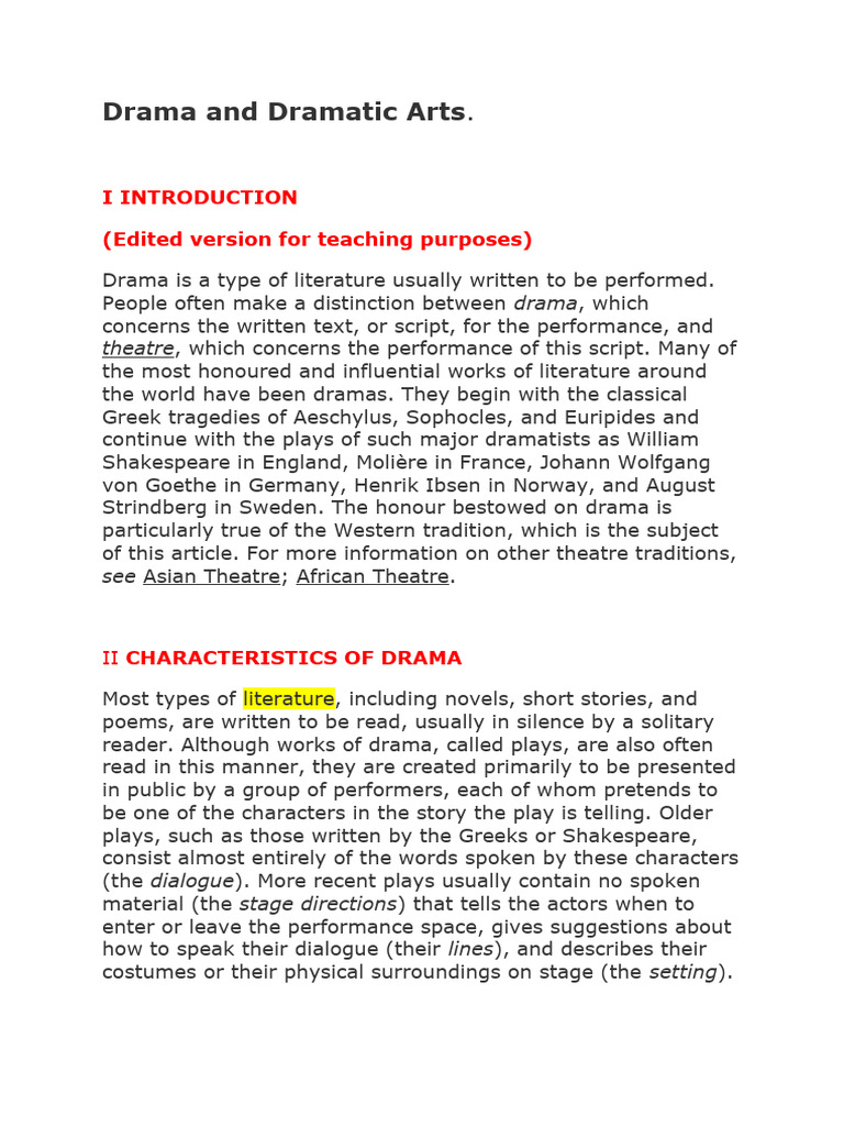 Drama and Dramatic Arts | PDF | Greek Tragedy | Play (Theatre)