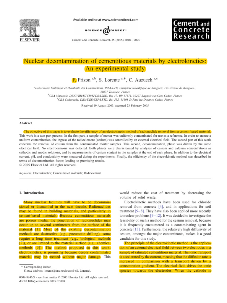 Frizon Decontam Electrokinetics 2005 | PDF | Nature | Materials Science