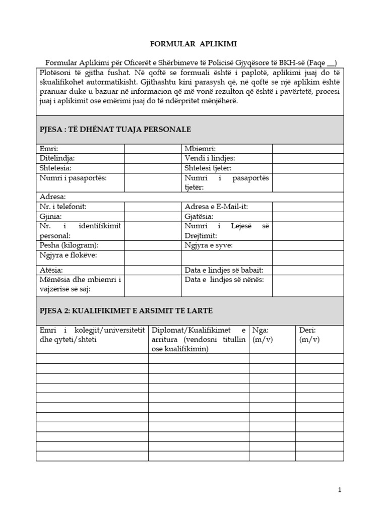 Formulari I Aplikimit Opgj Te BKH Link 1 | PDF