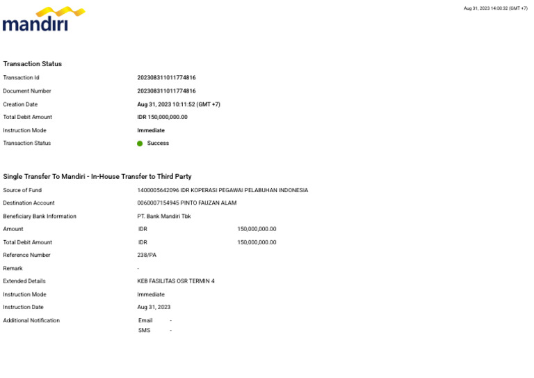 Successful Mandiri Transfer Details | PDF | Finance & Money Management