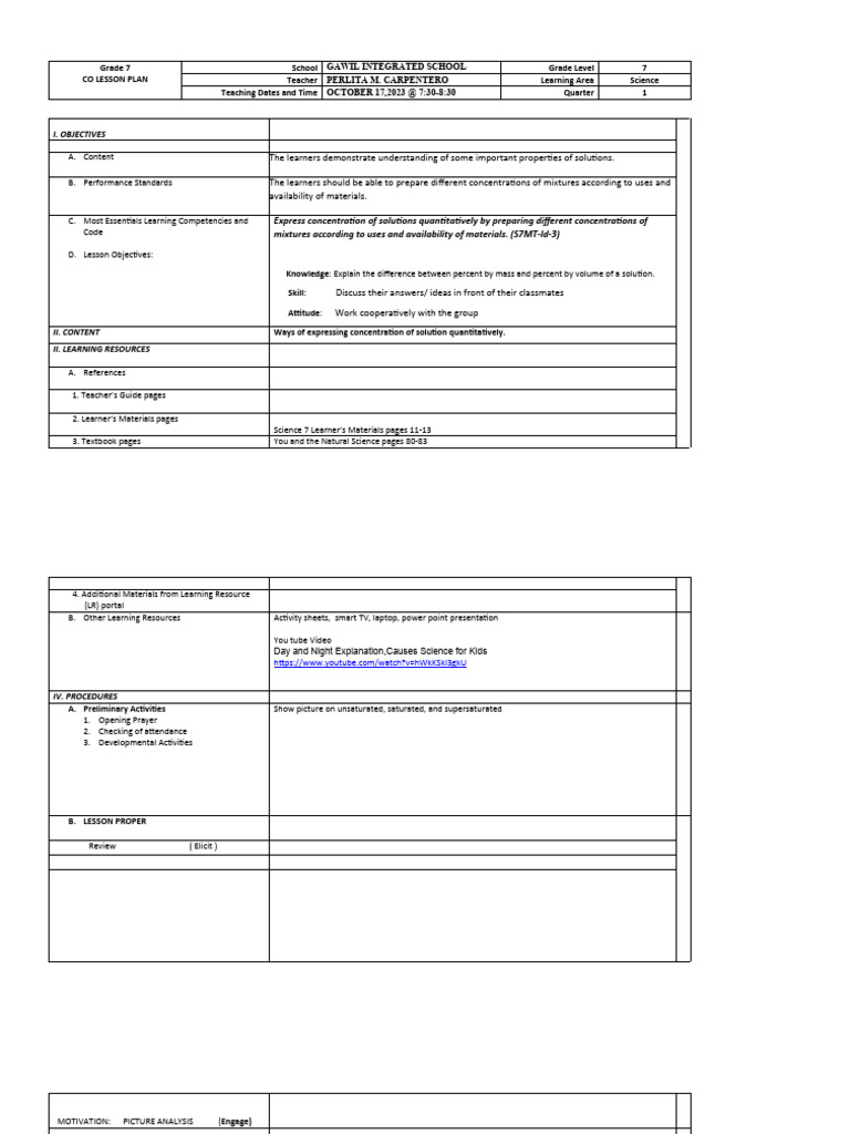 CO LP 2023 1st Sci | PDF | Learning | Educational Assessment