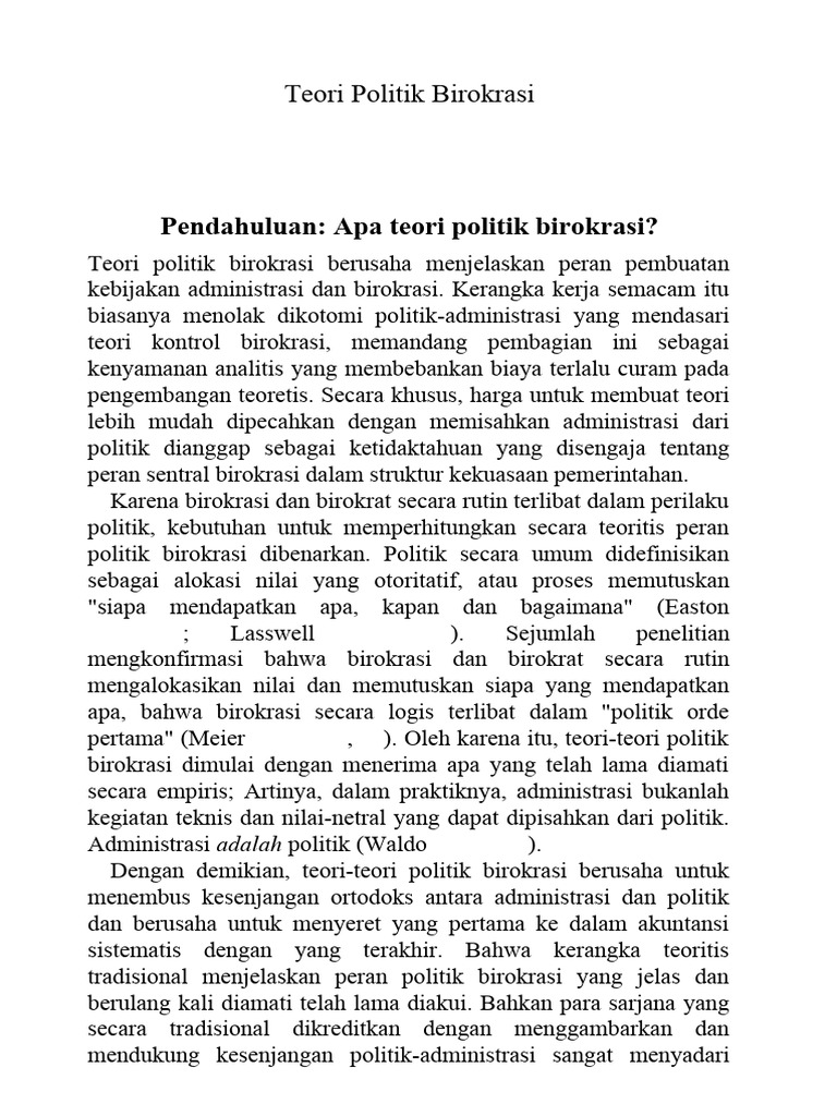 Teori Politik Birokrasi dan Kebijakan Publik | PDF