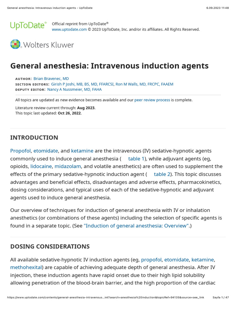 General anesthesia: Intravenous induction agents - UpToDate | PDF ...