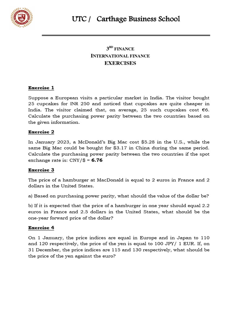 International Finance Exercises | PDF | Business | Technology & Engineering
