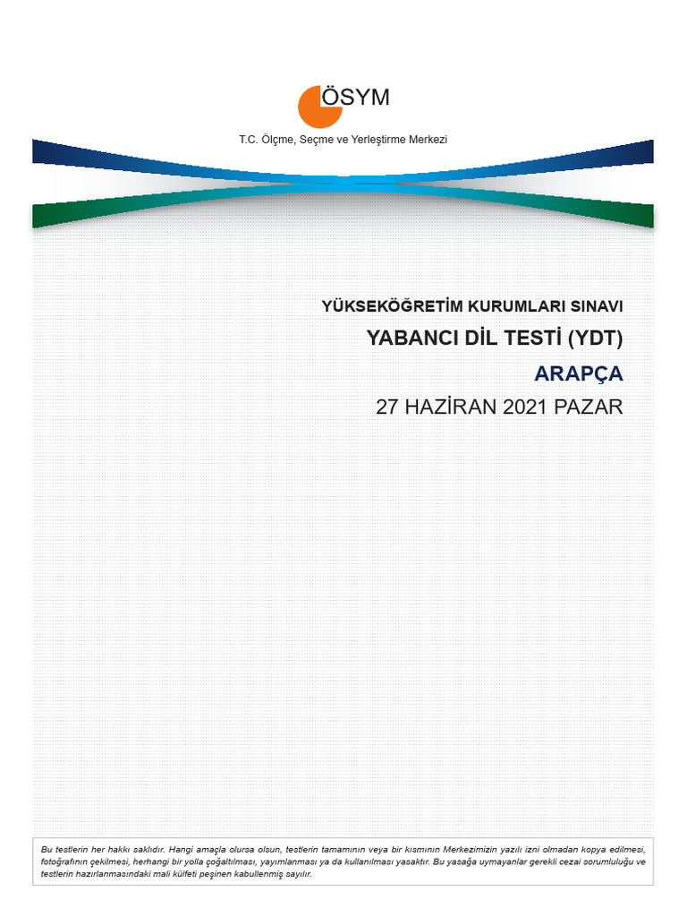 Ydt Arapca Yks 2021 | PDF