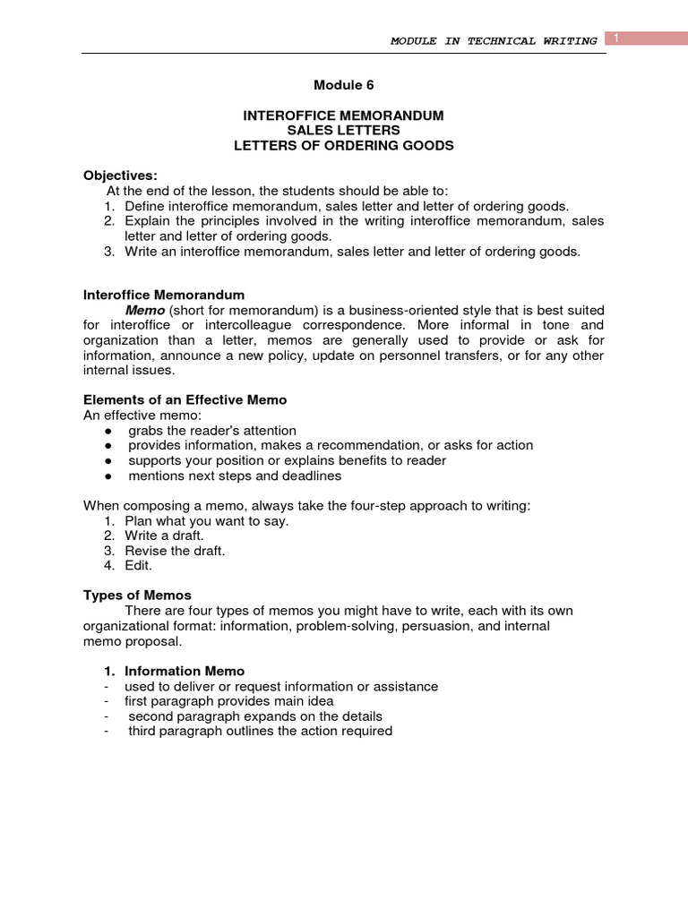 Module 6 | PDF | Memorandum | Sales