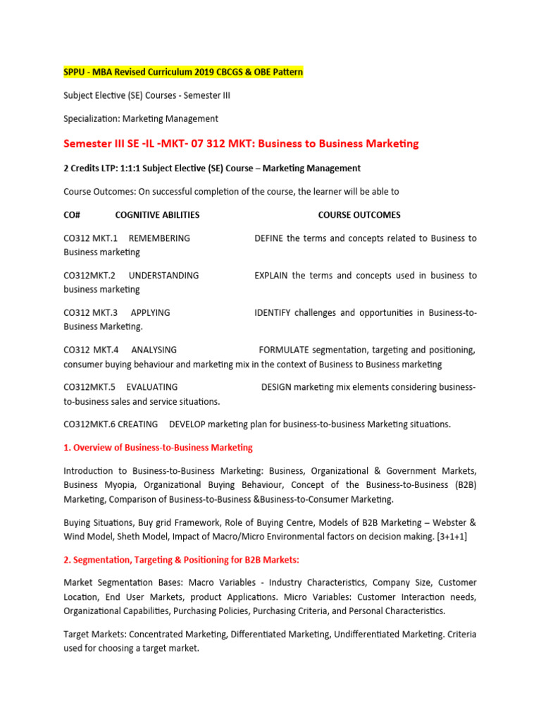 SPPU Syllabus | Download Free PDF | Marketing | Sales