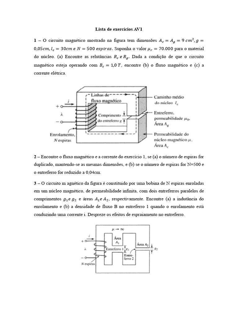 Lista de Exercícios AV1 | PDF | Magnetismo | Transformador