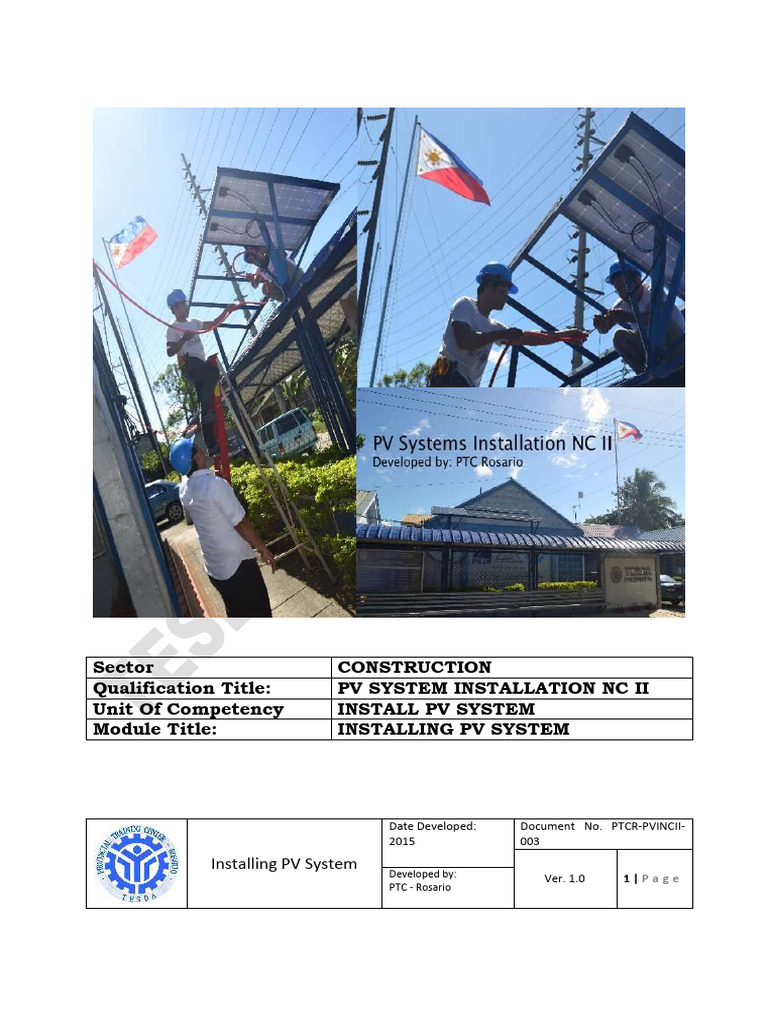 Pvsi NC Ii CBLM Core Competency 4 Install PV Systems | PDF ... Pvsi NC Ii CBLM Core Competency 4 Install PV Systems | PDF ...