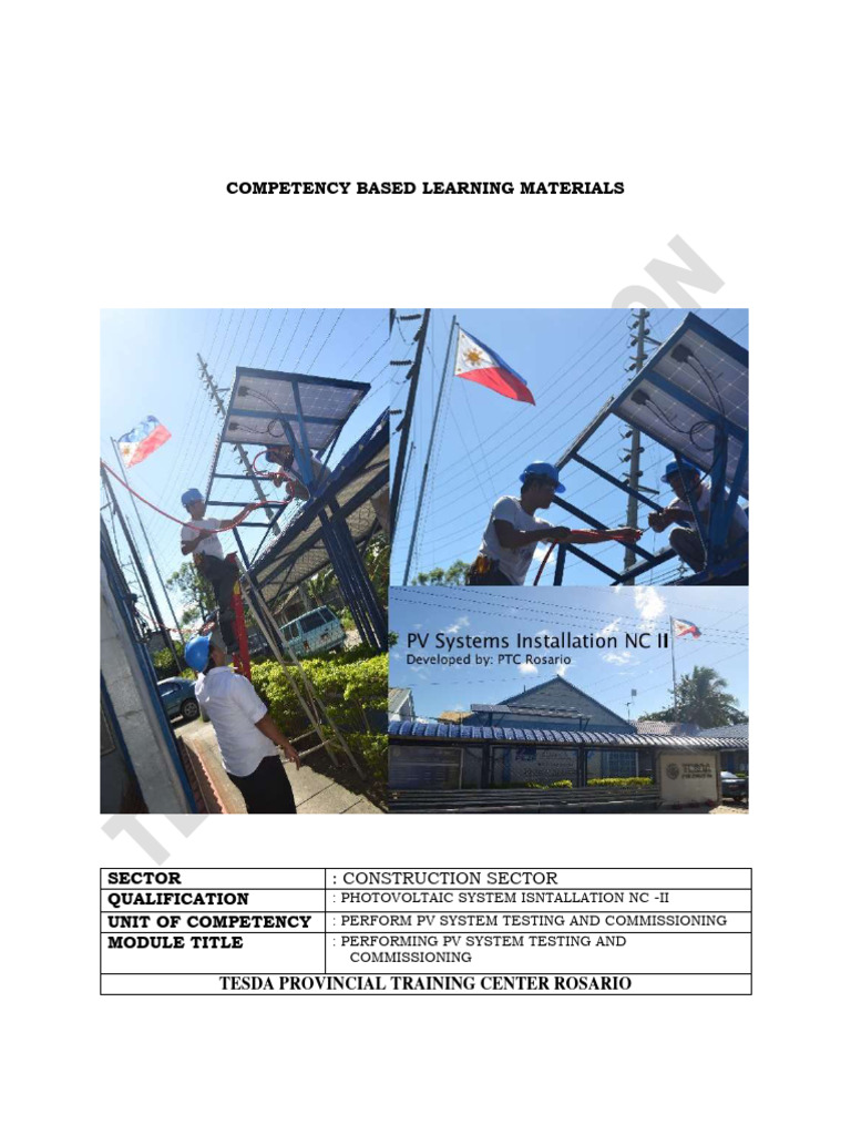 Pvsi NC Ii CBLM Core Competency 5 Perfor PV Systems Testing and ...