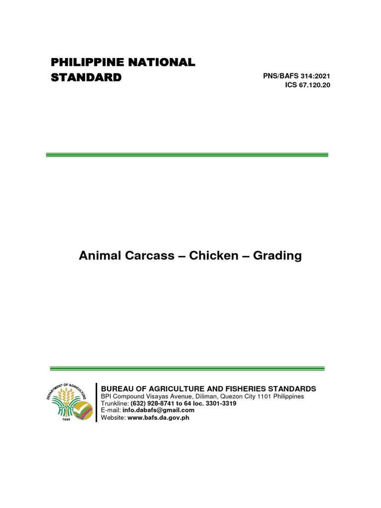 PNS - Bafs 314-2021 - Animal Carcass - Chicken - Grading | PDF | Meat ...