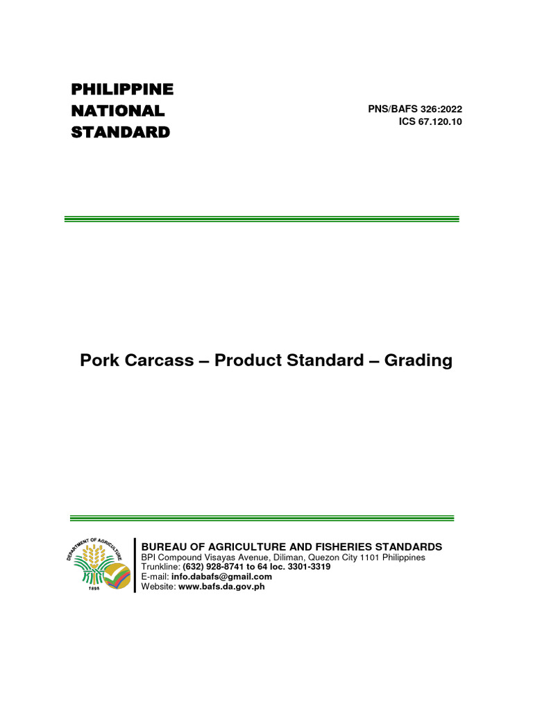 PNS - Bafs 326.2022 - PNS Pork Carcass-Product Standard-Grading | PDF ...