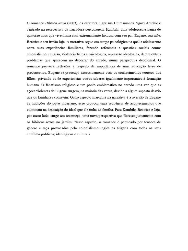 O Romance Hibisco Roxo | PDF