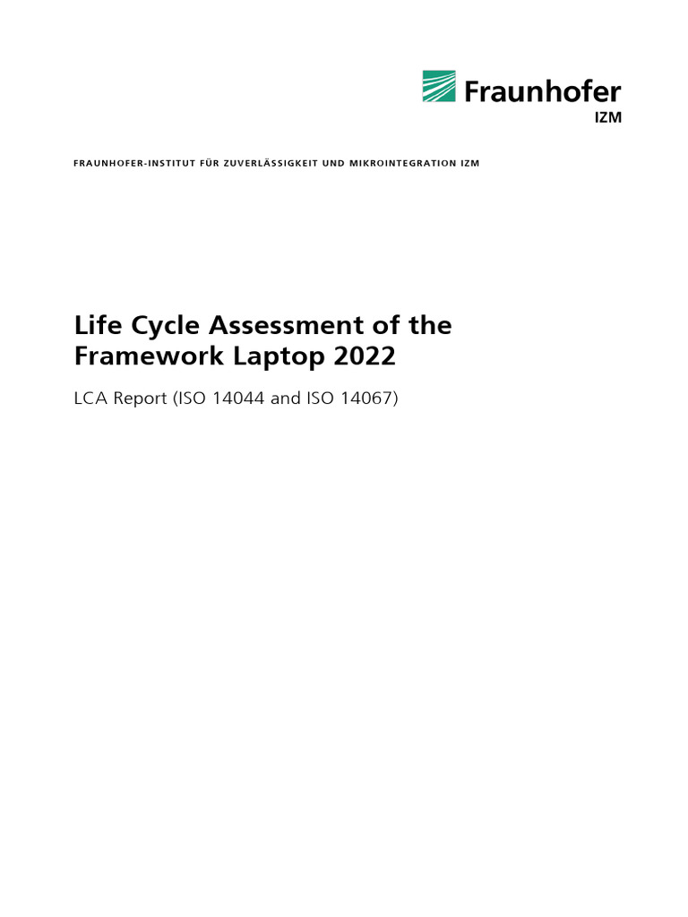 Framework Life Cycle Report | PDF | Life Cycle Assessment | Laptop