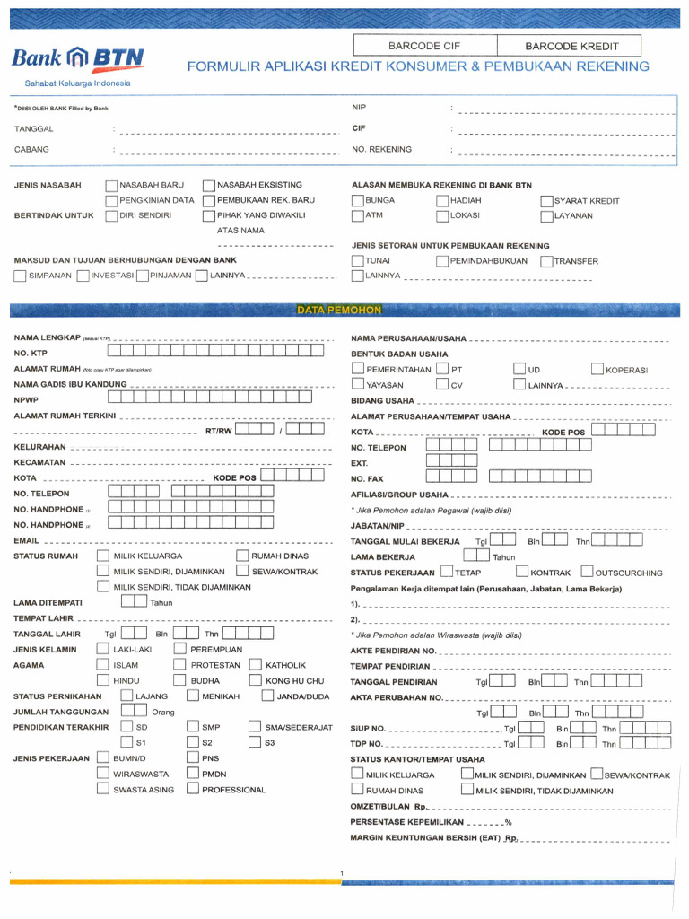 FORM APLIKASI KPR BTN | PDF