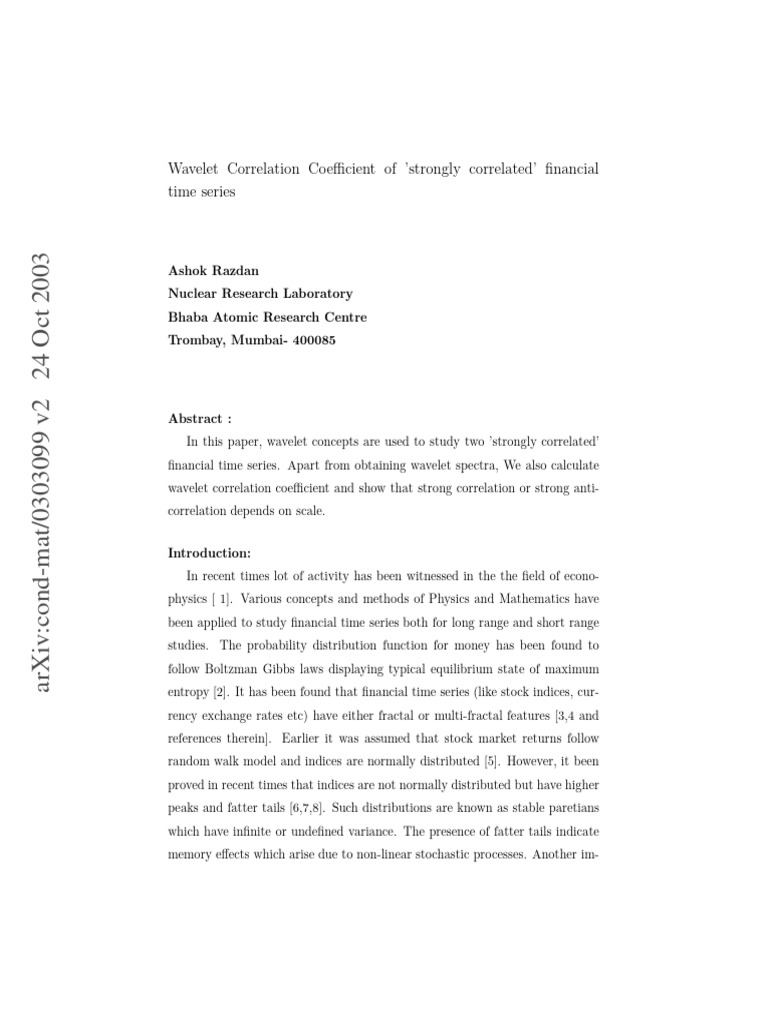 Wavelet Correlation in Financial Time Series | PDF | Stock Market Index ...