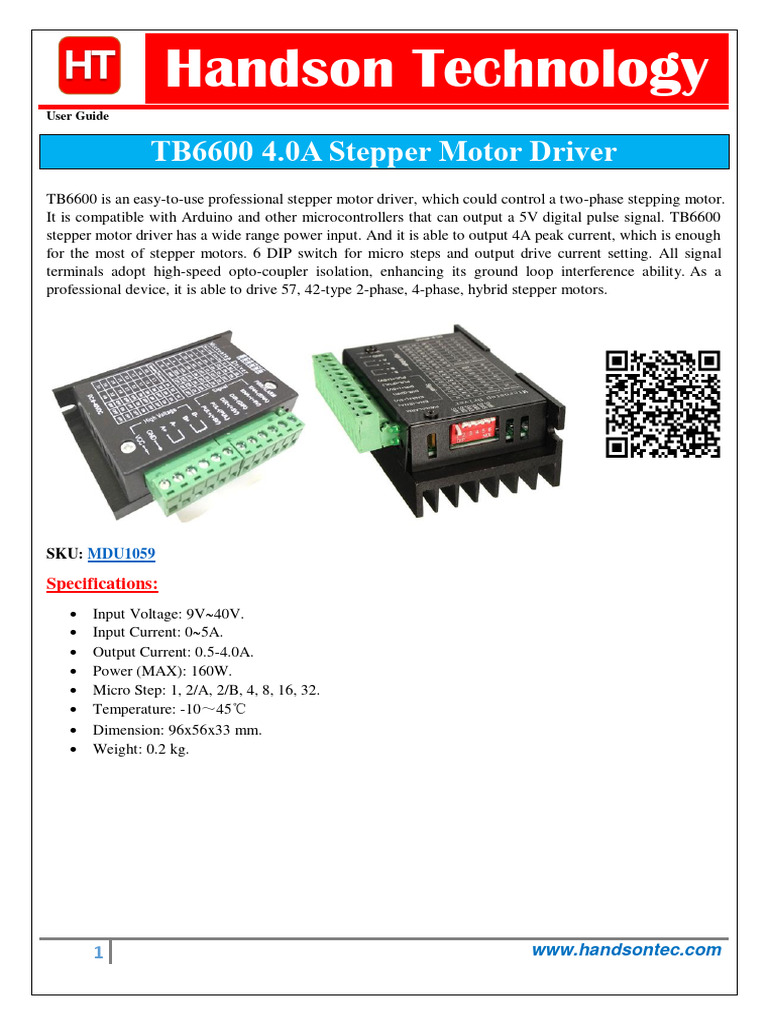 TB6600 Motor Driver | PDF | Arduino | Electrical Engineering