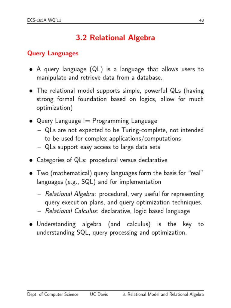 Relational Algebra I | PDF | Relational Model | Mathematical Logic