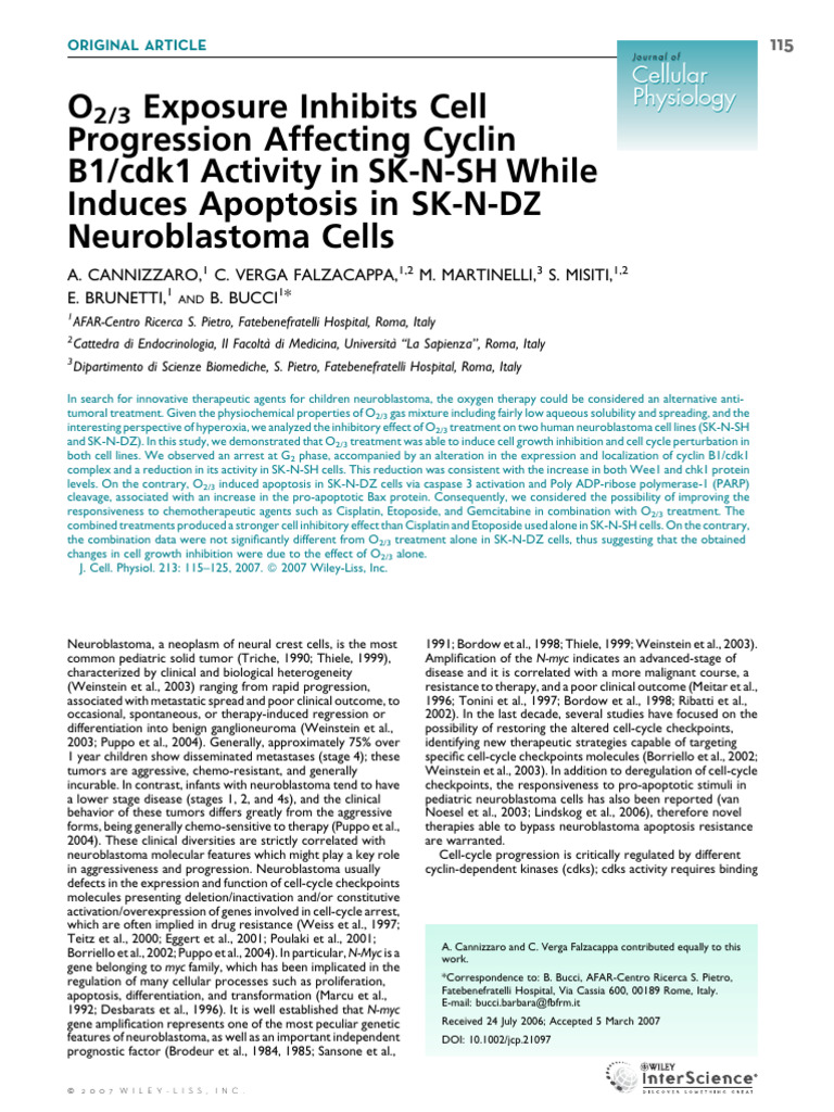 Cannizzaro Et Al, 2007, MYCN Cyclin B1-Cdk1 NB | PDF | Cell Cycle | Apoptosis