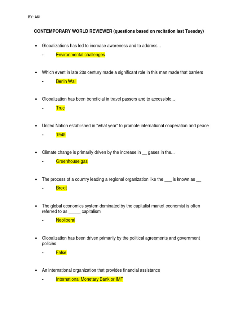 Contemporary World Reviewer | PDF | Globalization | Capitalism