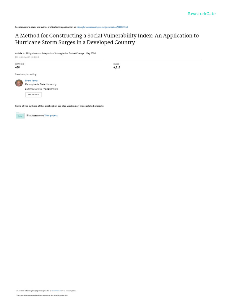 A Method For Constructing A Social Vulnerability I | PDF | Storm Surge | Sea Level Rise