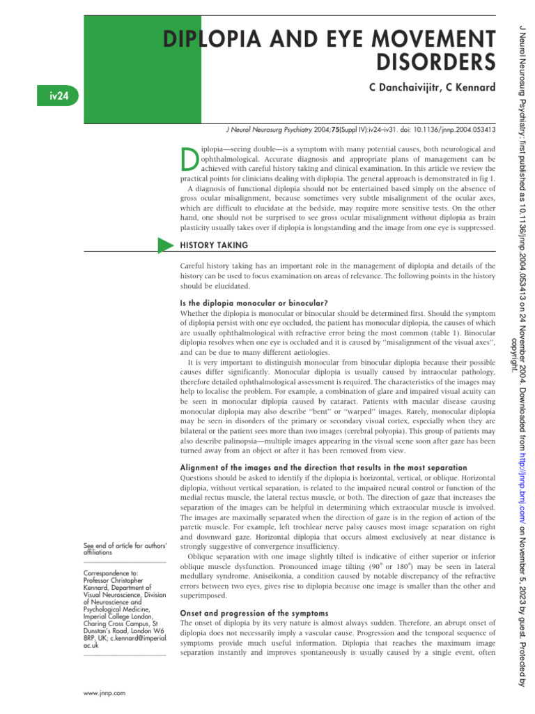 Diplopia and Eye Movement Disorders | PDF | Human Eye | Ophthalmology