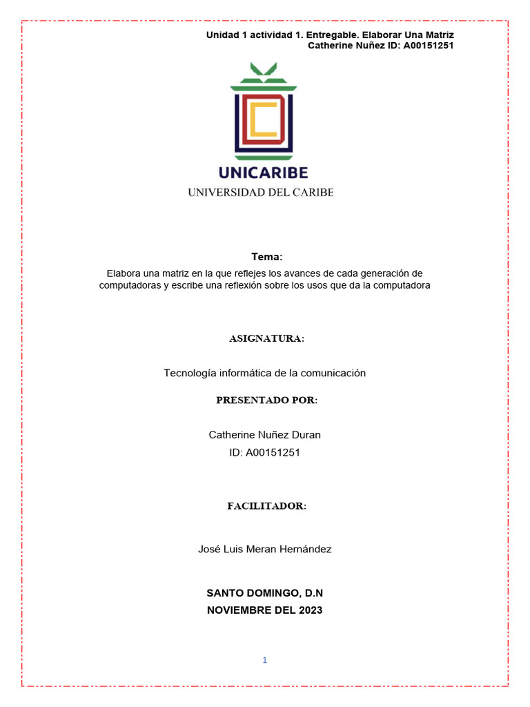 Unidad 1. Actividad 1. Entregable. Elaborar Matriz. | PDF | Circuito ...