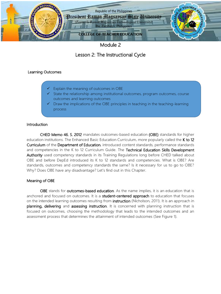 Module 2 Lesson 2 The Instructional Cycle | PDF | Educational Assessment | Curriculum