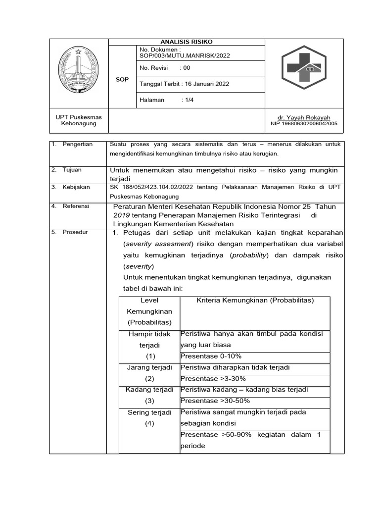 Sop Analisis Risiko | PDF