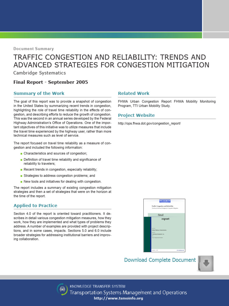 FHWA Traffic Congestion and Reliability Trends and Advanced Strategies ...