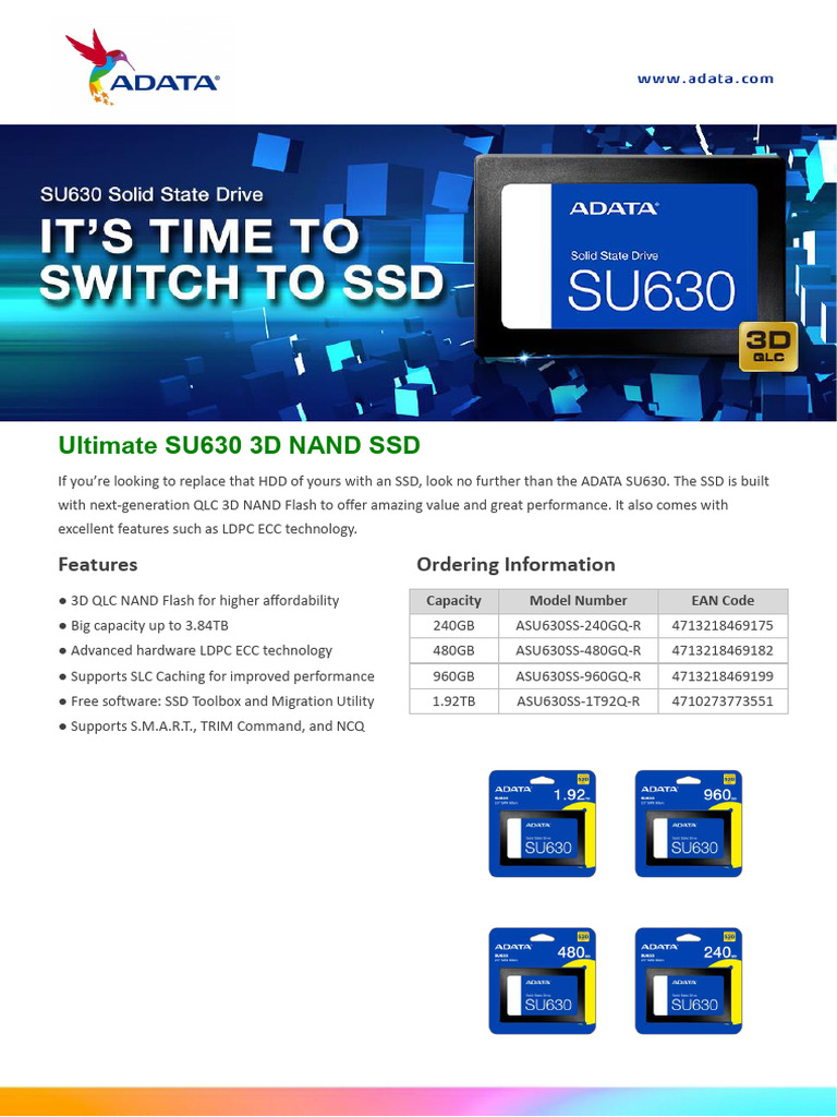 Datasheet Su630 25 Inch Sata SSD 20231103 | PDF | Solid State Drive ...