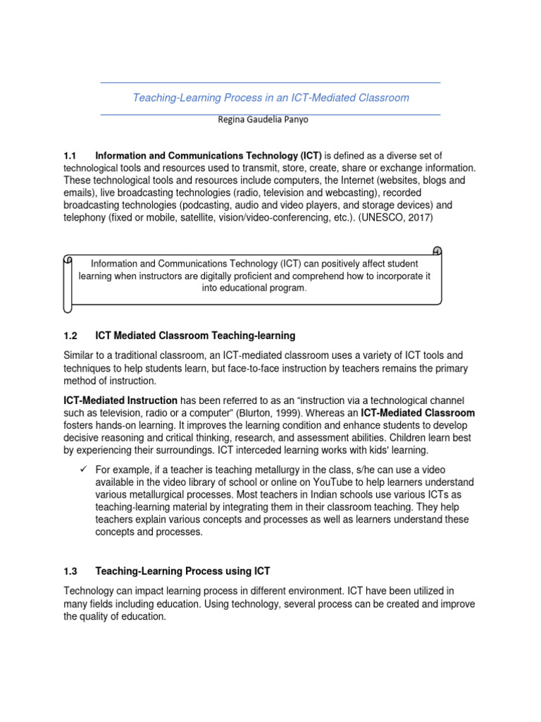 TL1 ICT Mediated Classroom ReginaPanyo Report PDF | PDF | Educational Technology | Learning