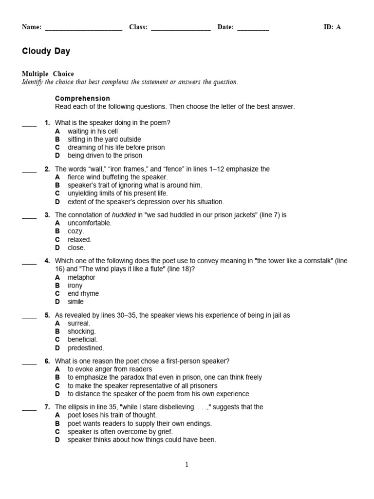 Analyzing "Cloudy Day" Poem Responses | PDF | Poetry