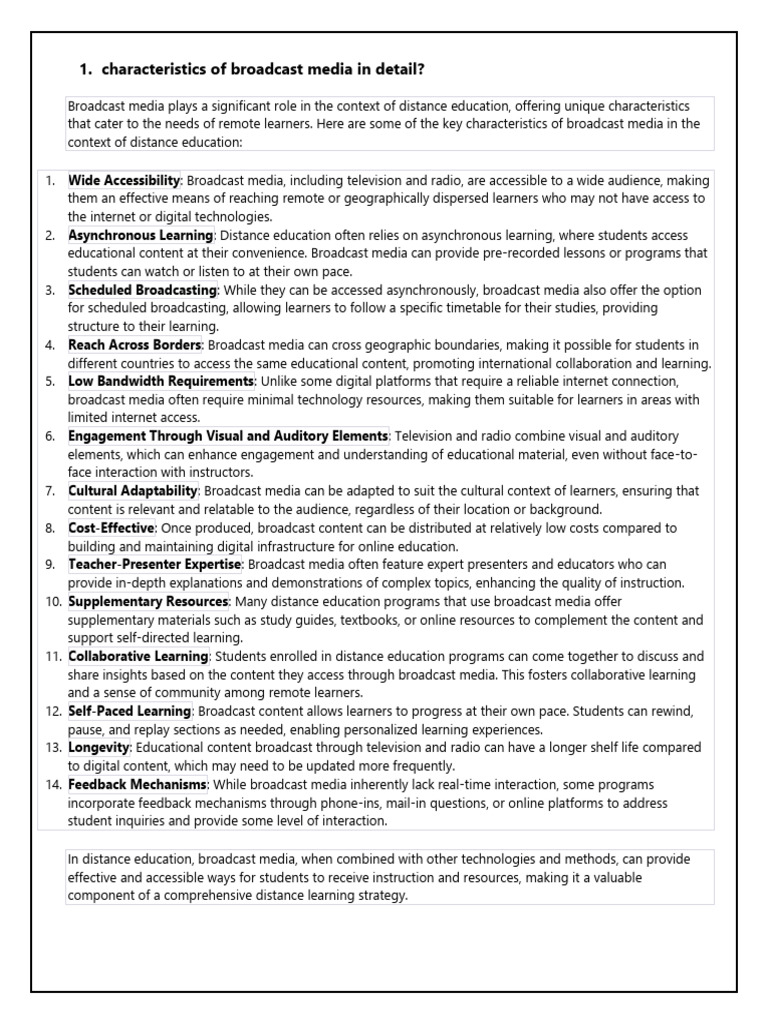 Broadcast Media Notes | PDF | Distance Education | Learning