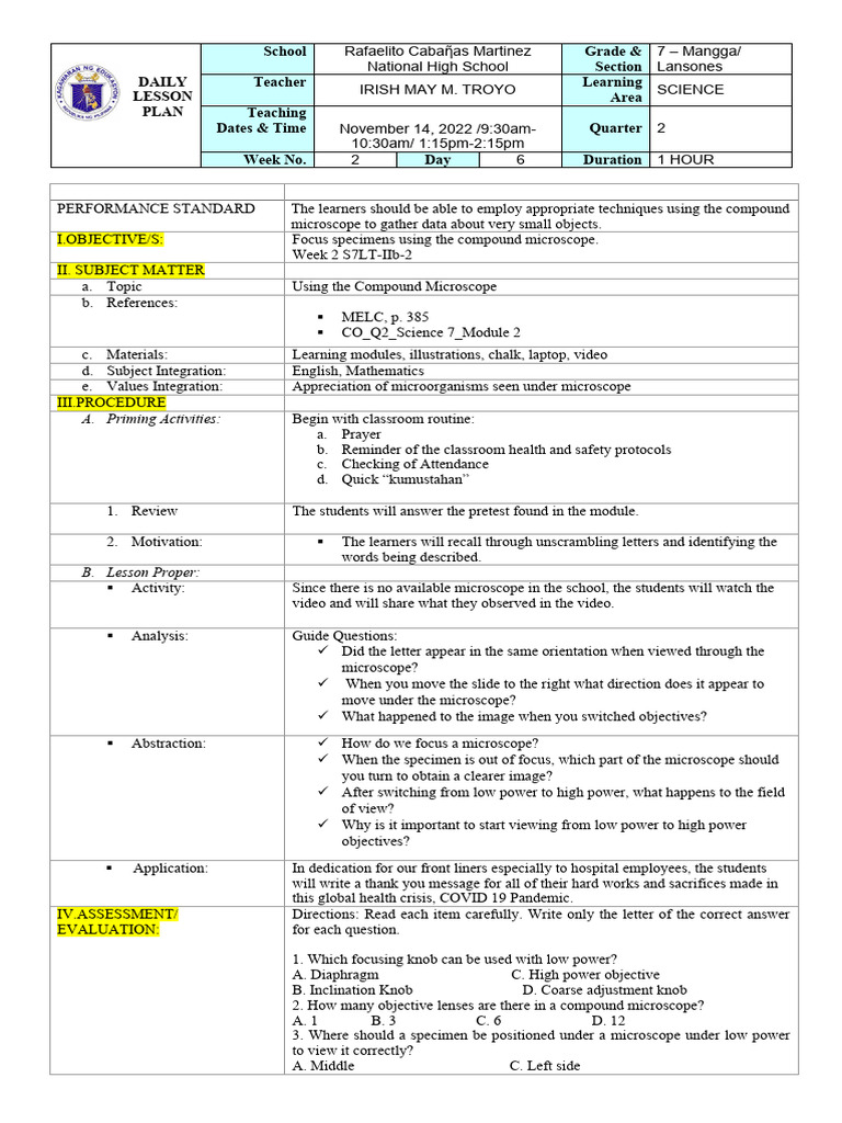 02 Using The Microscope | PDF | Microscope | Cognition