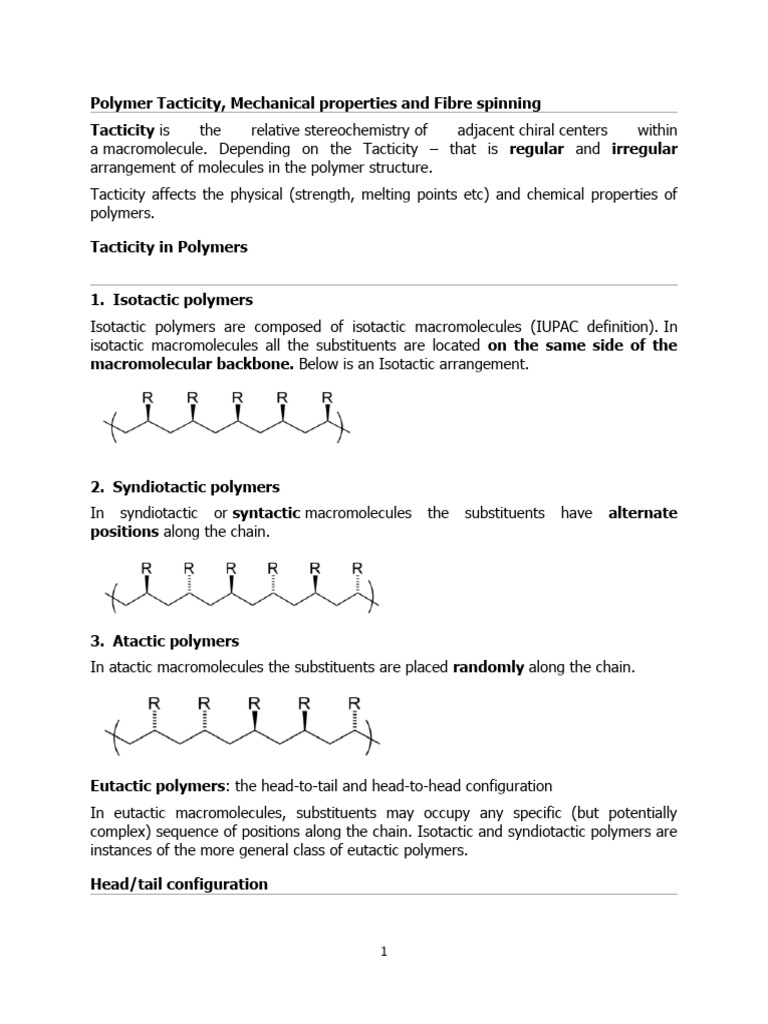 Polymer Tacticity | Download Free PDF | Viscoelasticity | Polymers